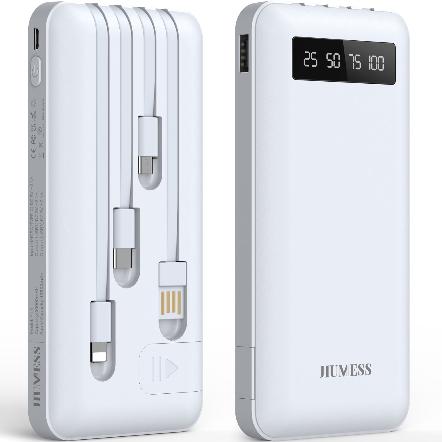 JIUMESS 20000mAh Power Bank Portable Charger with Cables Compatible for ...