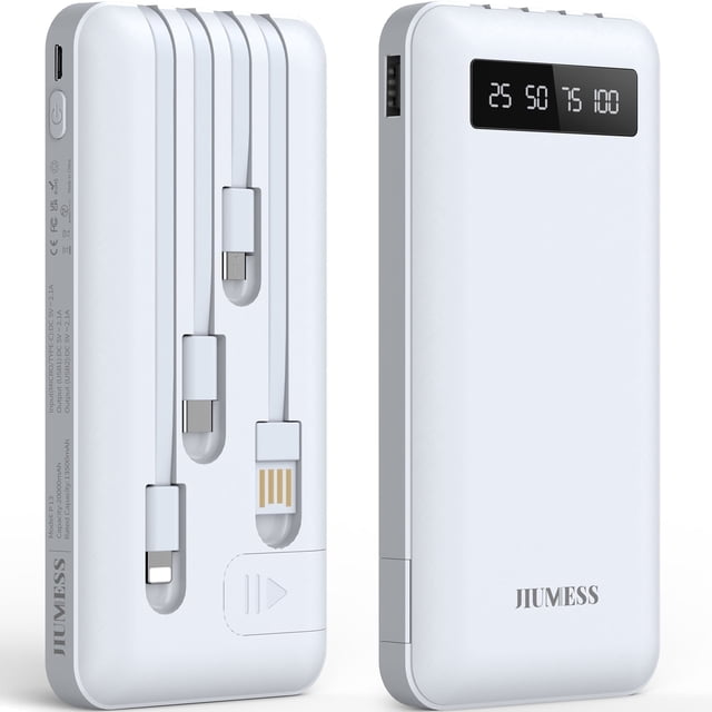JIUMESS 20000mAh Power Bank Portable Charger with Cables Compatible for ...