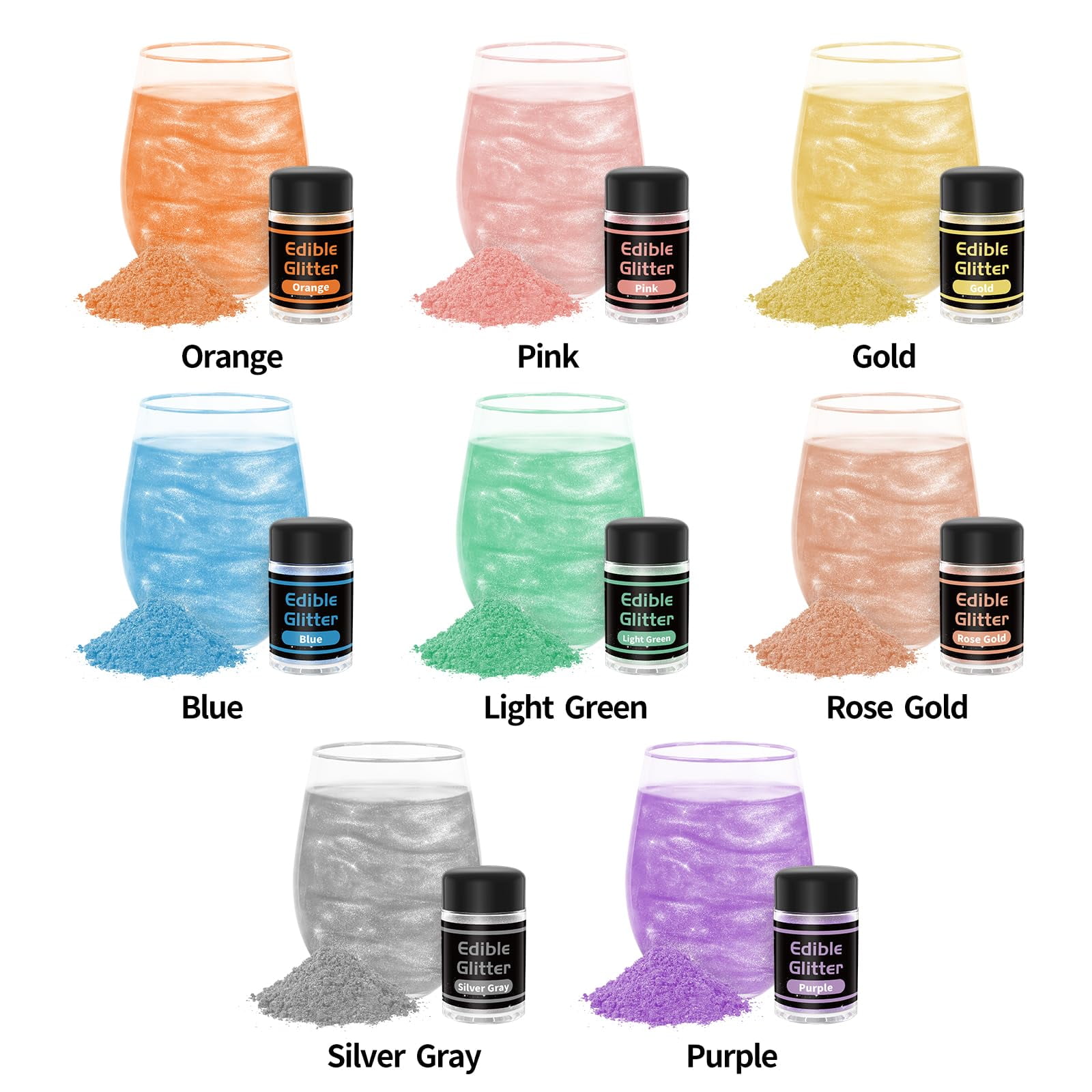 JIUPIN Edible Glitter SCH4 - 8 Colors Luster Dust Edible, Edible ...