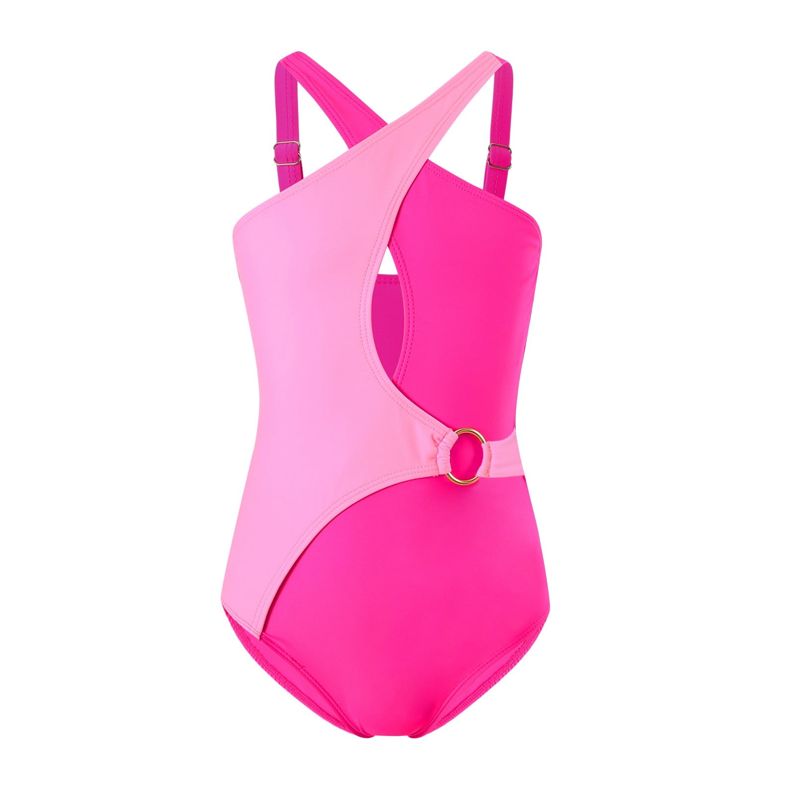 JIUWEN Girls One Piece Swimsuit Color Block Bathing Suit Front Cross ...