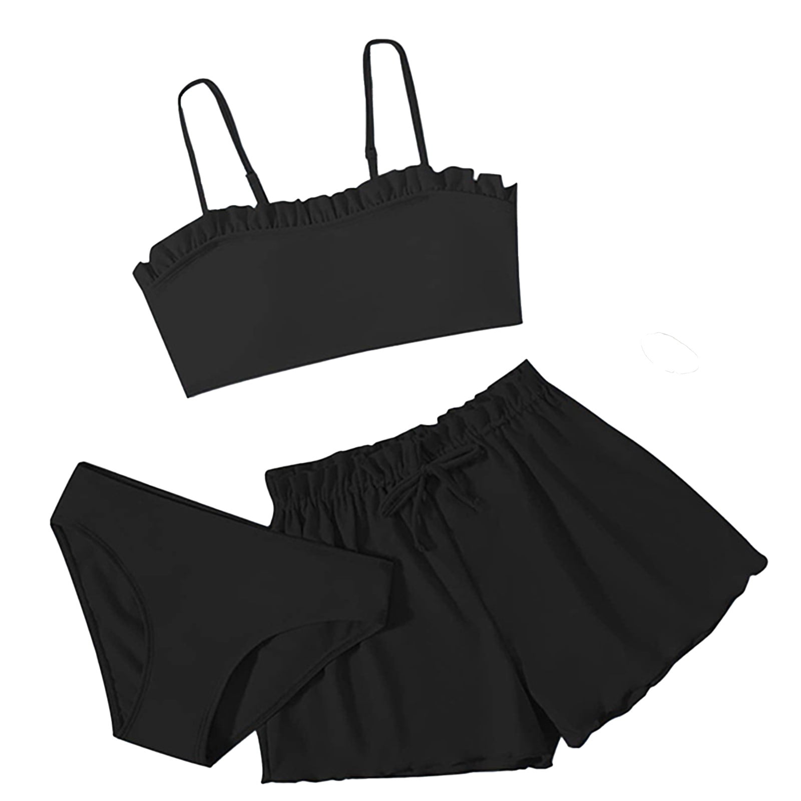 JIUWEN Girls Ruffle Swimsuit 3 Piece Bathing Suits Flounce Bikini Beach ...