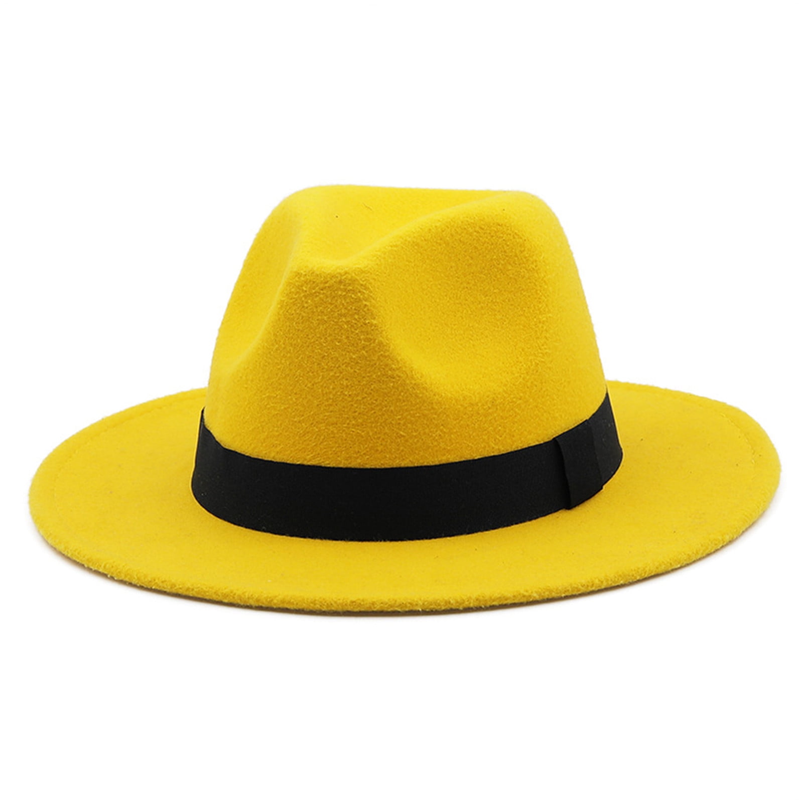 JIUWEN Wide Brim Classic Fedora Felt Hat for Men Women Adjustable ...