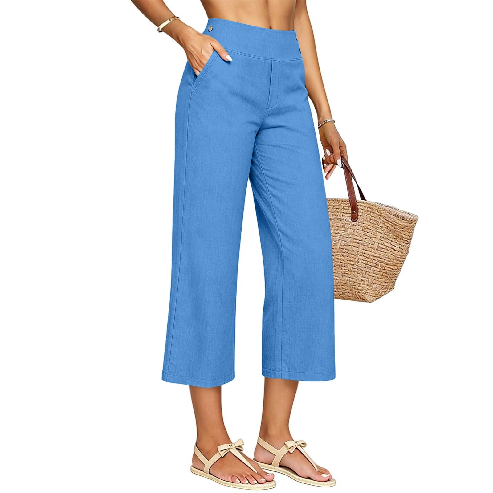 JIUWEN Women's Linen Pants Wide Leg Work Dress Pants Casual Slacks ...