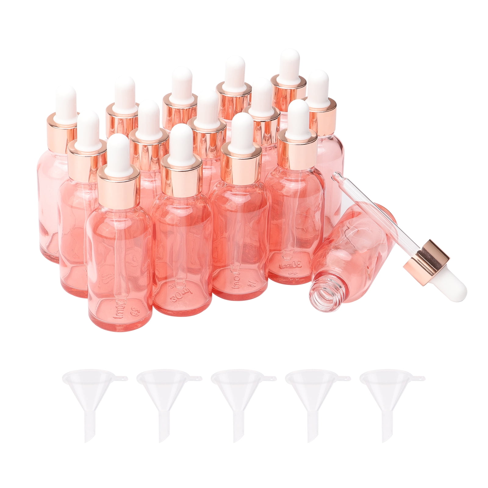 JIUWU Glass Dropper Bottles with Glass Eye Pipette 1 oz Pink Sample ...
