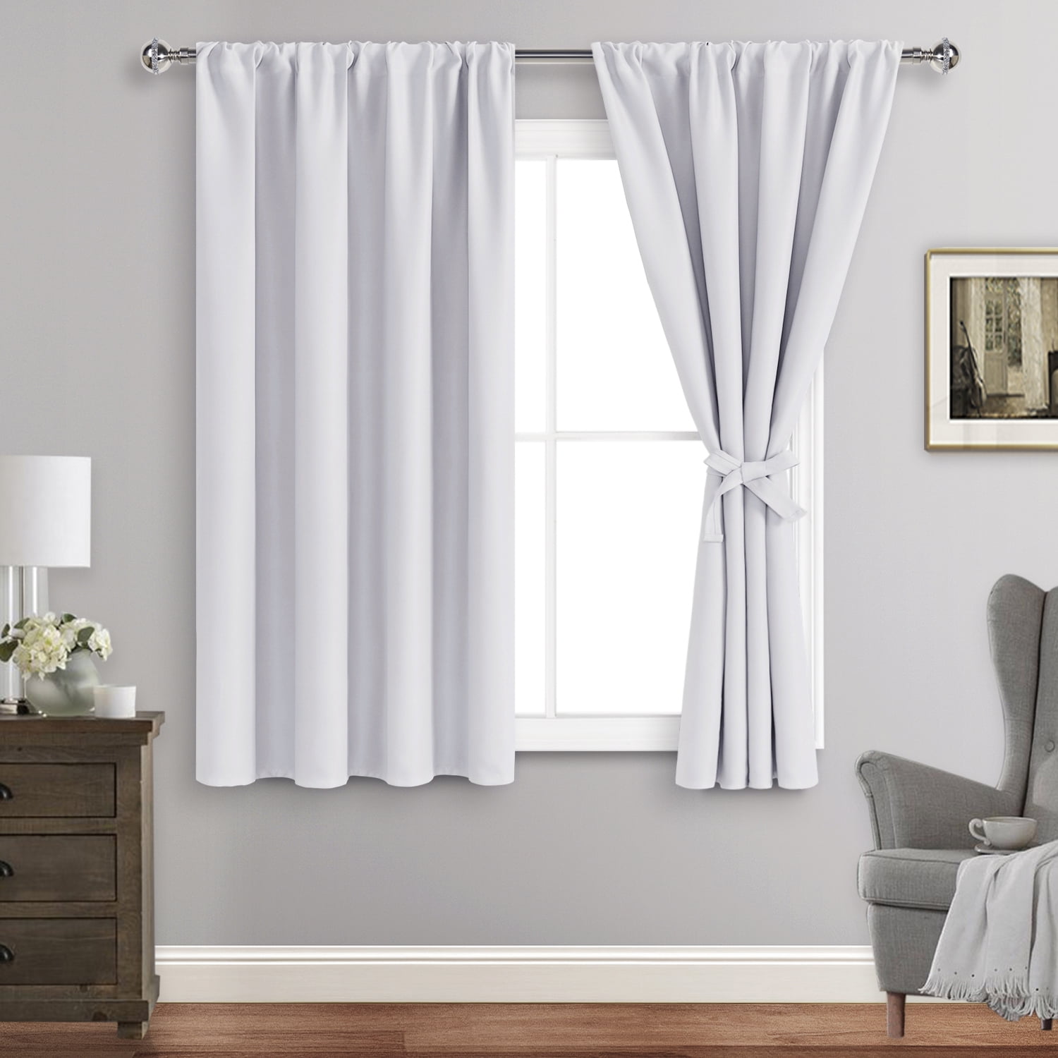 JIUZHEN Contemporary Greyish White Solid Print Rod Pocket Blackout, 42 ...