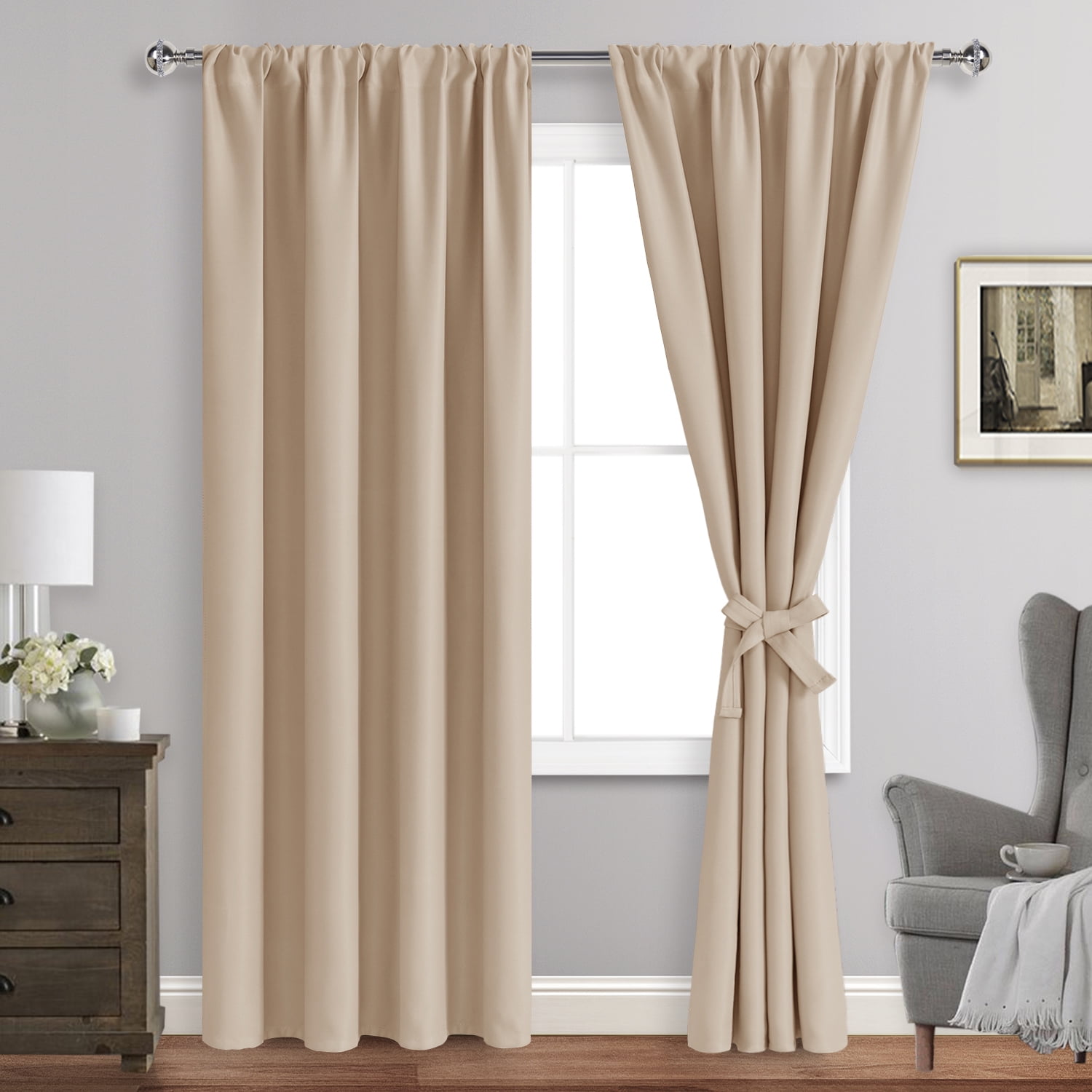 JIUZHEN Contemporary Beige Solid Print Blackout Curtains, 42 x 84 In (2 ...