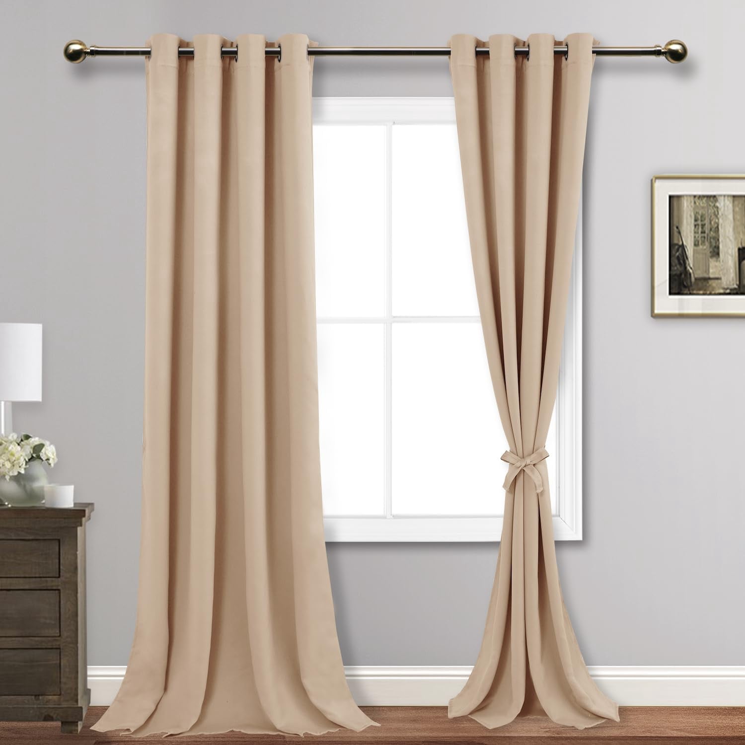 JIUZHEN Blackout Curtains for Bedroom with Tiebacks - Room Darkening ...