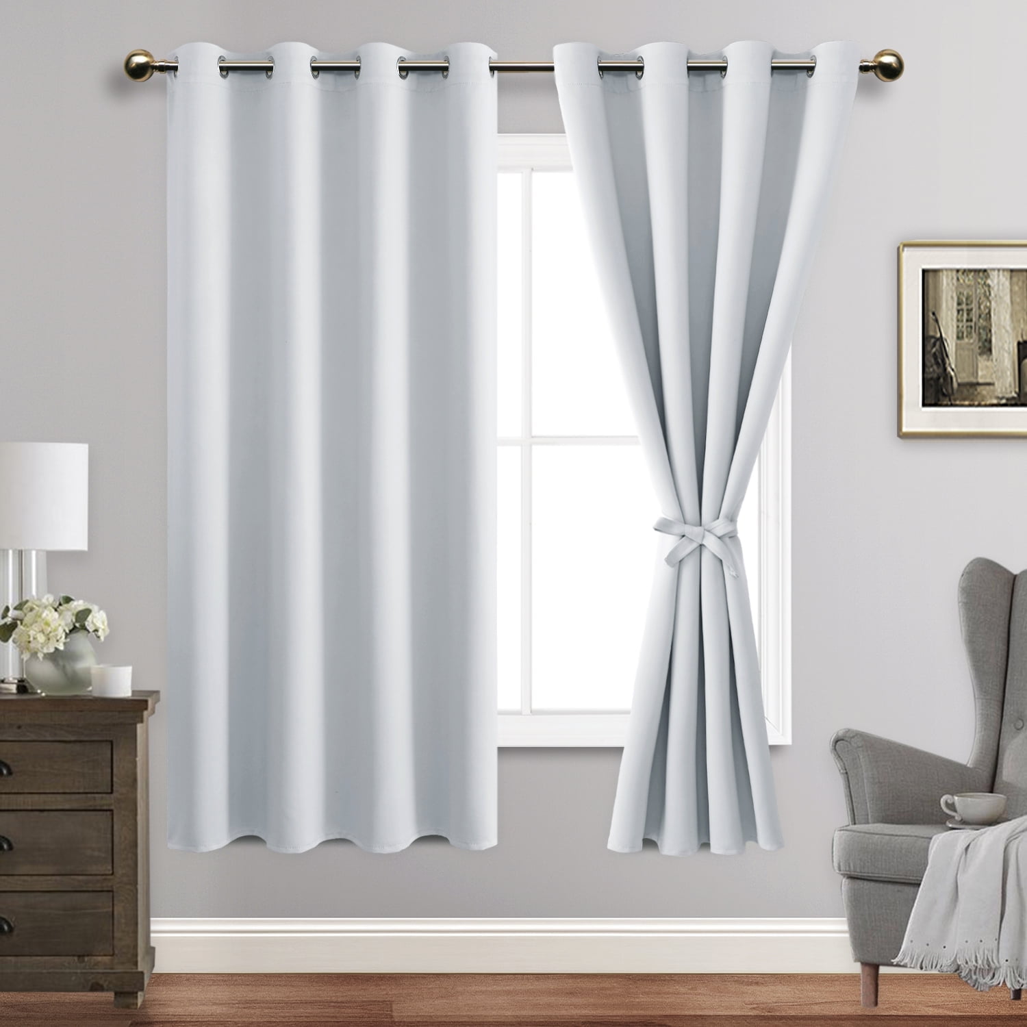 JIUZHEN Blackout Curtains for Bedroom with Tiebacks - Room Darkening ...