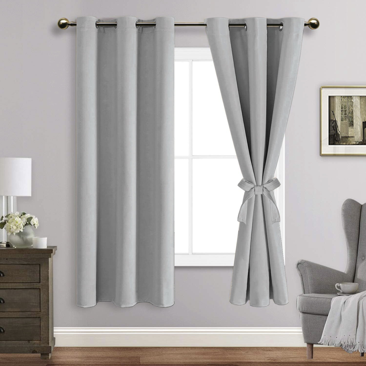 JIUZHEN Blackout curtains for Bedroom with Tiebacks - Room Darkening ...