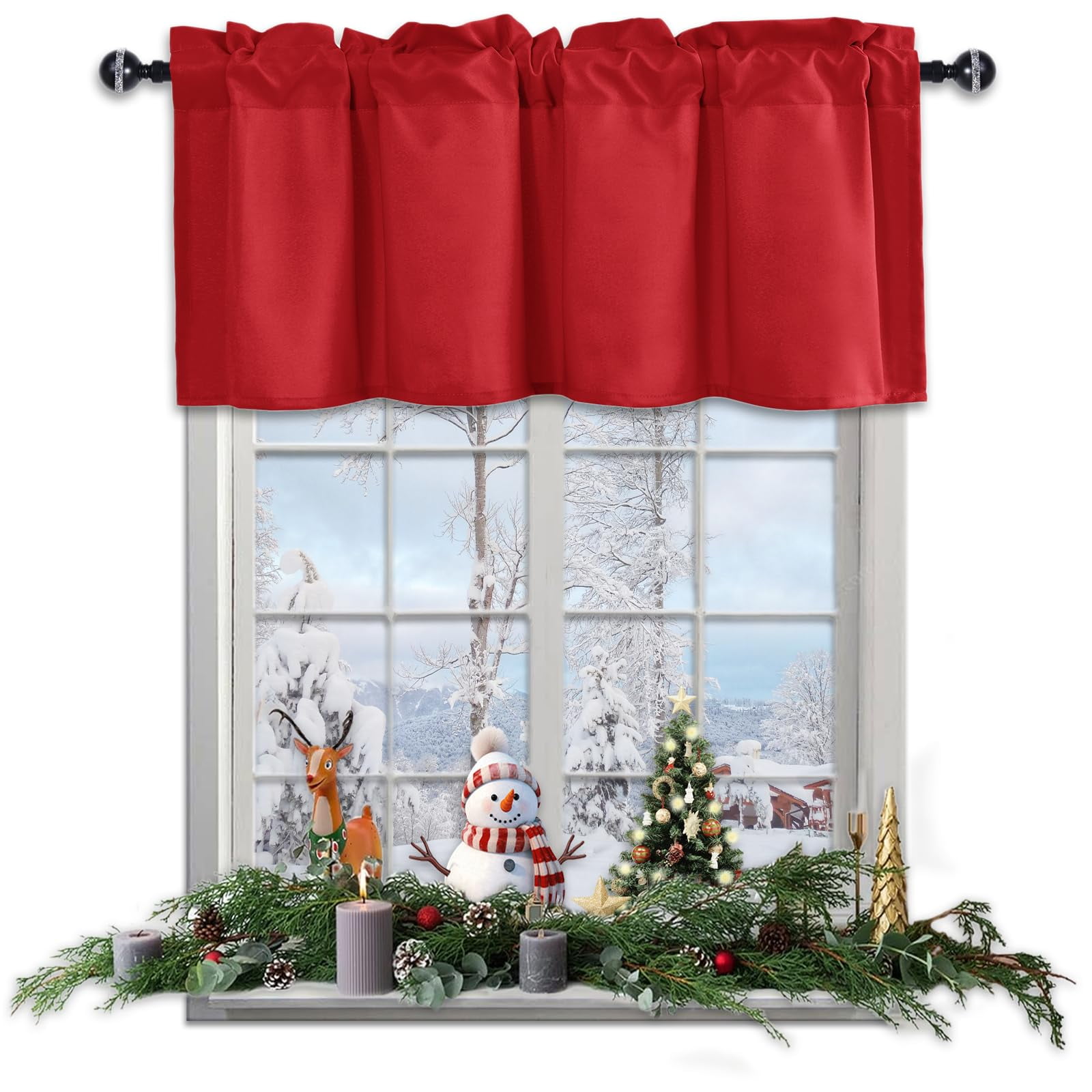 JIUZHEN Christmas Valance Curtains, Red, 42 x 12 Inches, Kitchen ...