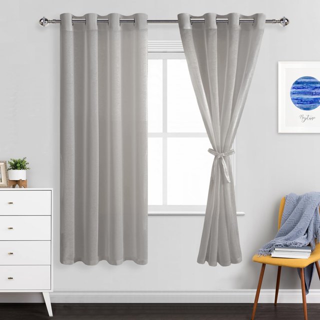JIUZHEN Grey Sheer Curtains 72 Inches Long - Semi Transparent Light Filtering Grommet Window ...
