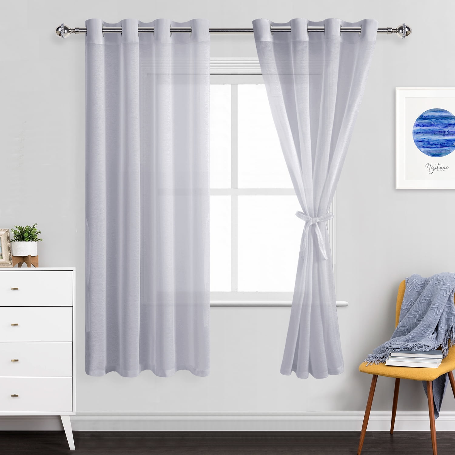 JIUZHEN Grey Sheer Curtains 72 Inches Long - Semi Transparent Light Filtering Grommet Window ...