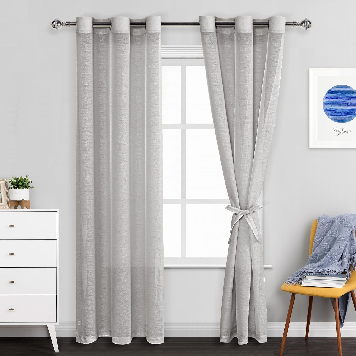 JIUZHEN Grey Sheer Curtains 84 Inches Long - Semi Transparent Light ...
