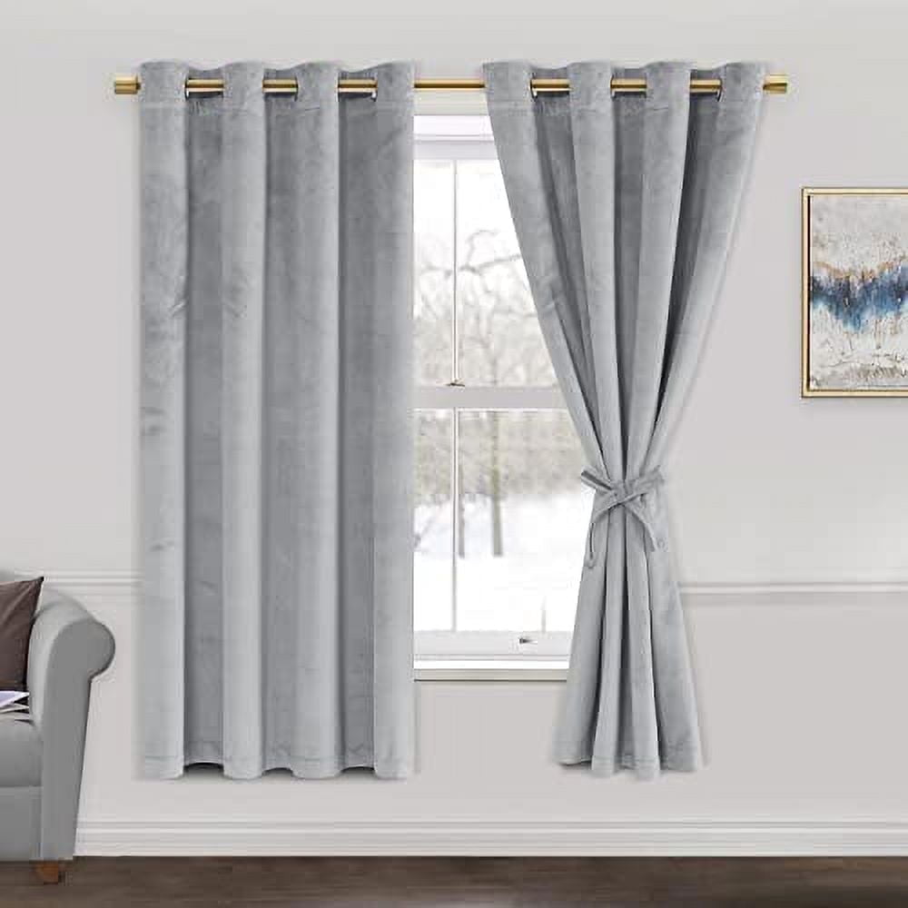 JIUZHEN Grey Silver Velvet Curtains 63 inch - 2 Panels of Soft and ...