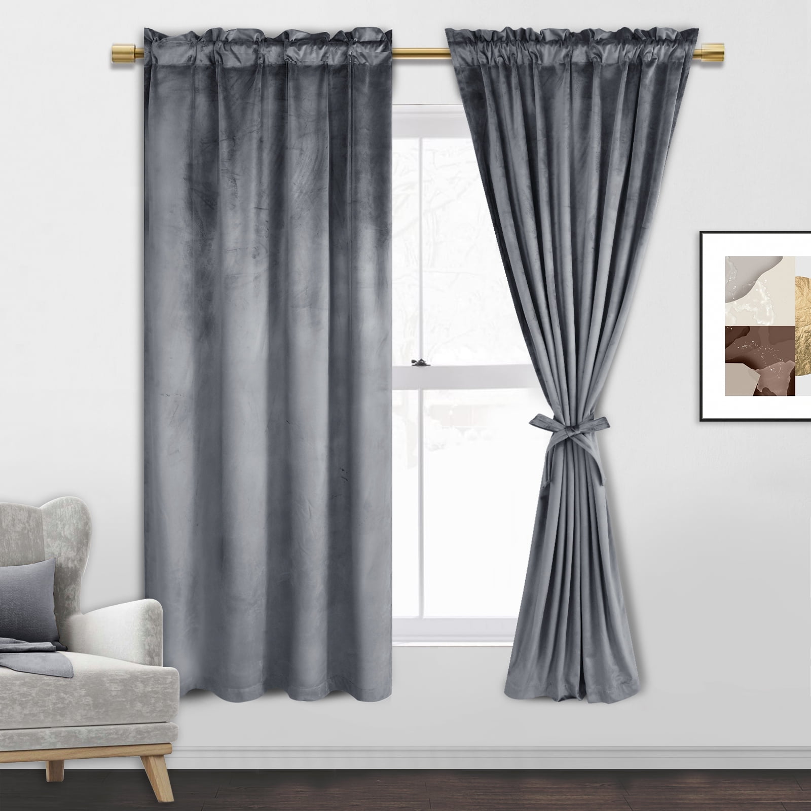 JIUZHEN Grey Velvet Curtains for Bedroom - 63 inches Thermal Insulated ...