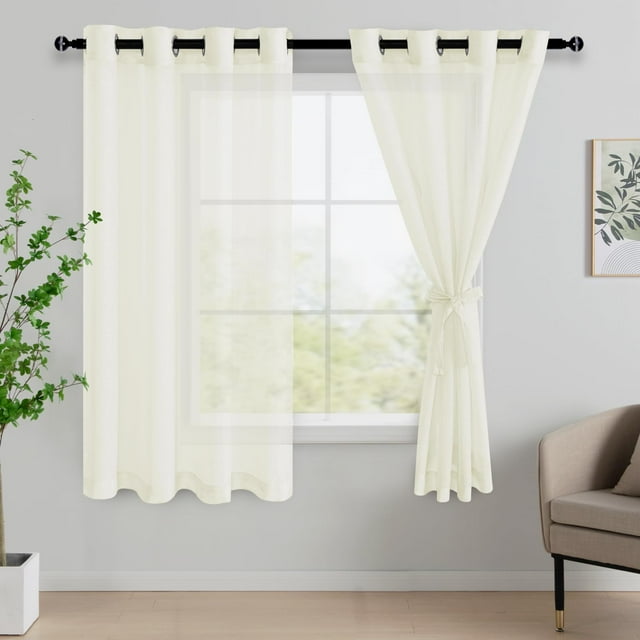 JIUZHEN Sheer Curtains 63 Inches - Semi Transparent Grommet Window Drapes, Set of 2 with ...