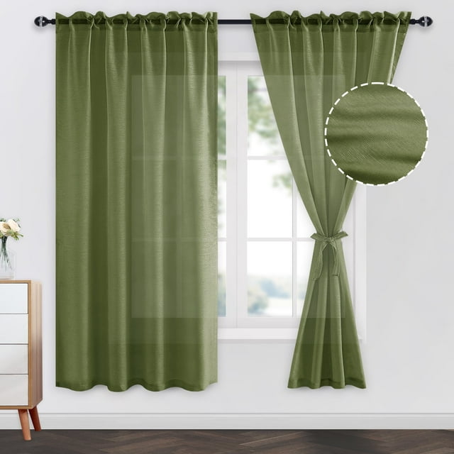 JIUZHEN Semi Sheer Curtains 63 Inches Long, Semi Transparent Rod Pocket ...