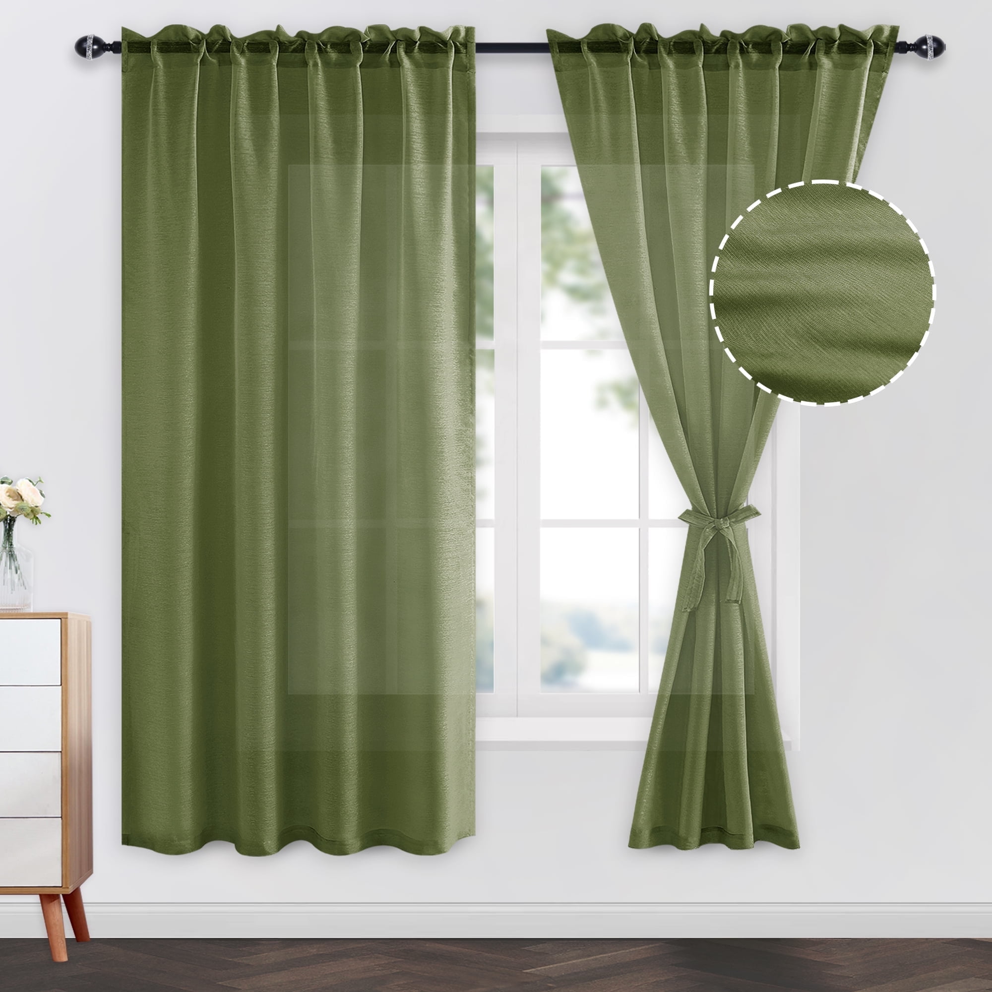 JIUZHEN Semi Sheer Curtains 72 Inches Long, Semi Transparent Rod Pocket Light Filtering Window ...