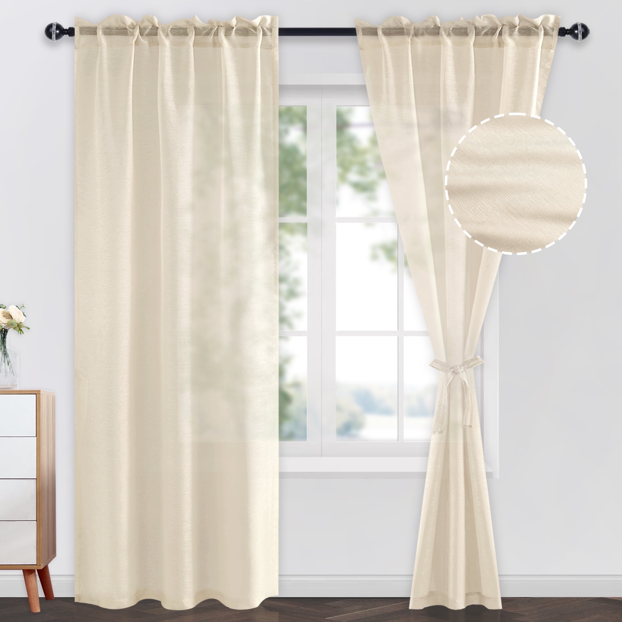 JIUZHEN Semi Sheer Curtains 96 Inches Long, Rod Pocket Light Filtering ...