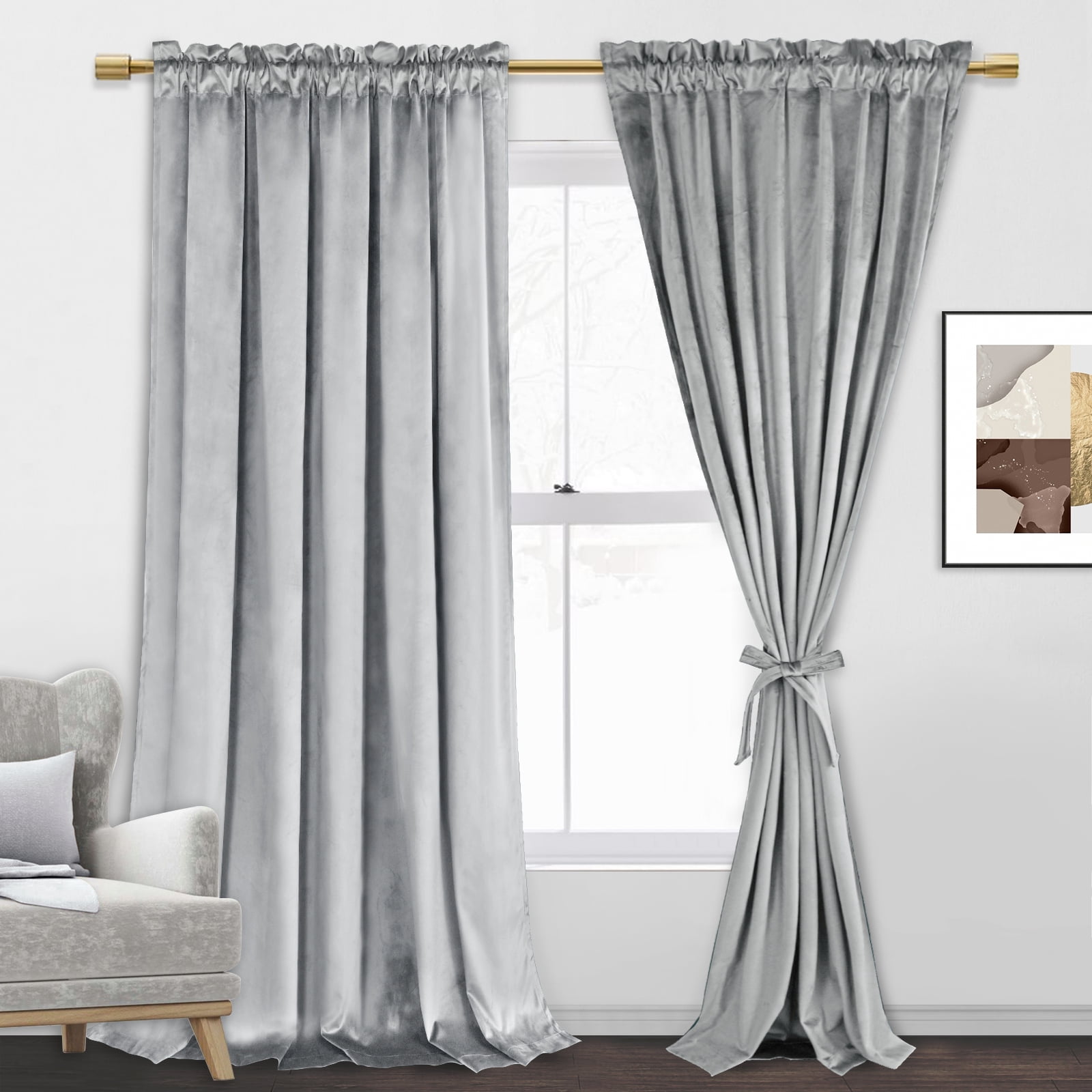 JIUZHEN Silver Grey Velvet Curtains for Living Room -96 inches Long ...