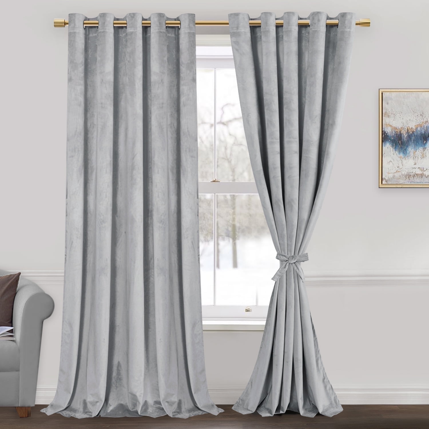 JIUZHEN Soft Silver Grey Velvet Curtains 96 inch Long,Room Darkening ...