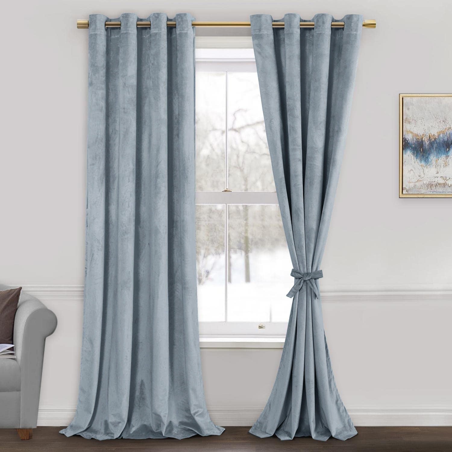 JIUZHEN Blackout Stone Blue Velvet Curtains 52x96, Light Blocking 2 ...