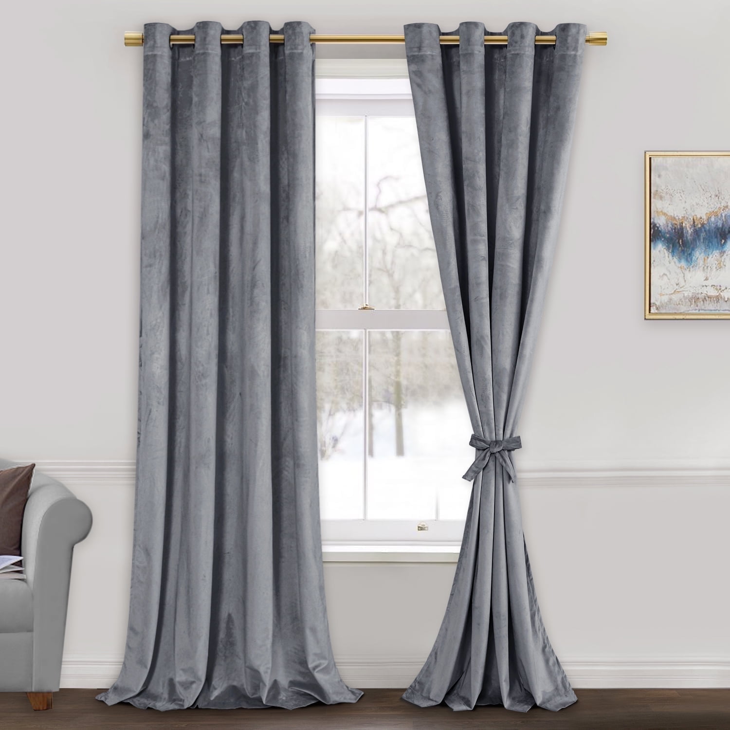 JIUZHEN Super Soft Grey Velvet Curtains 120 inch, Room Darkening Smooth ...