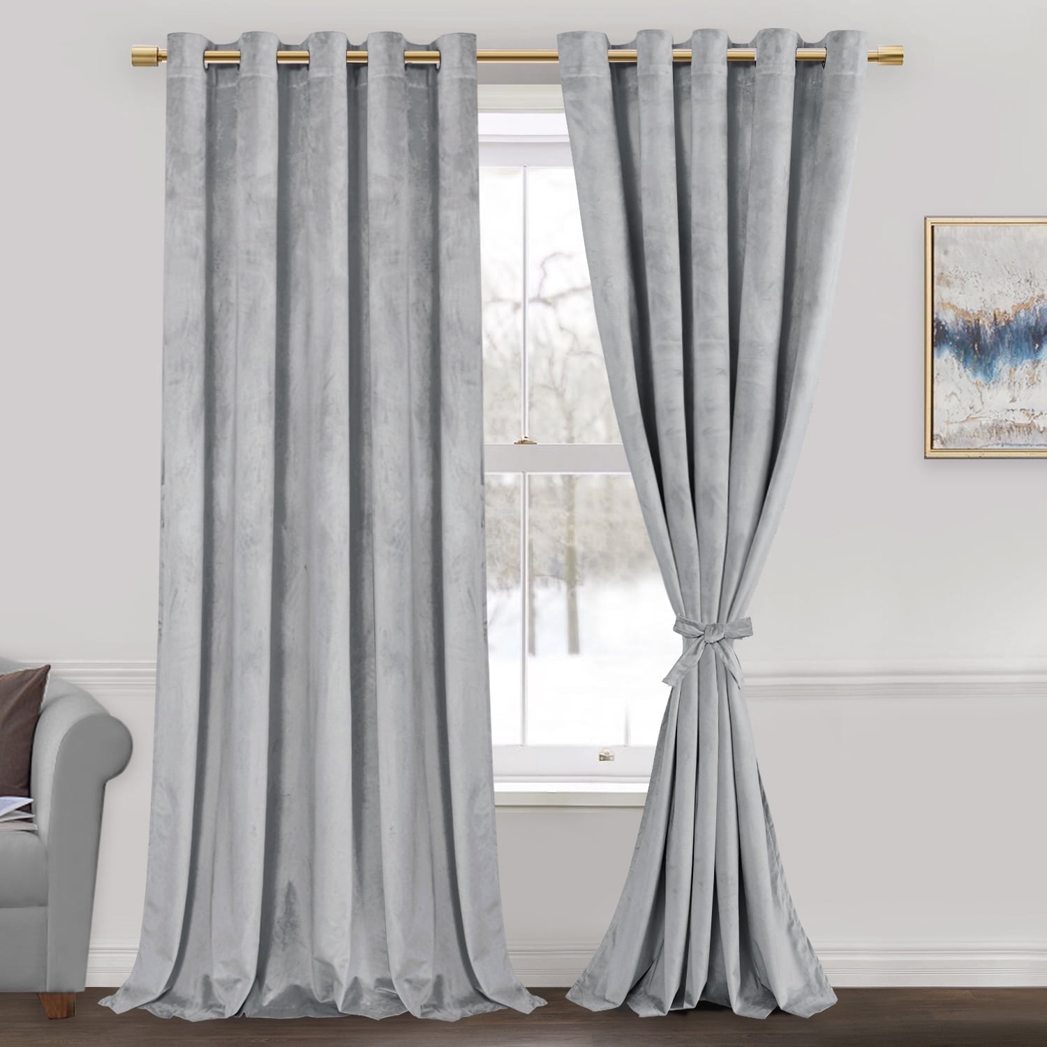 JIUZHEN Soft SilverGrey Velvet Curtains 84 inch Long,Room Darkening ...