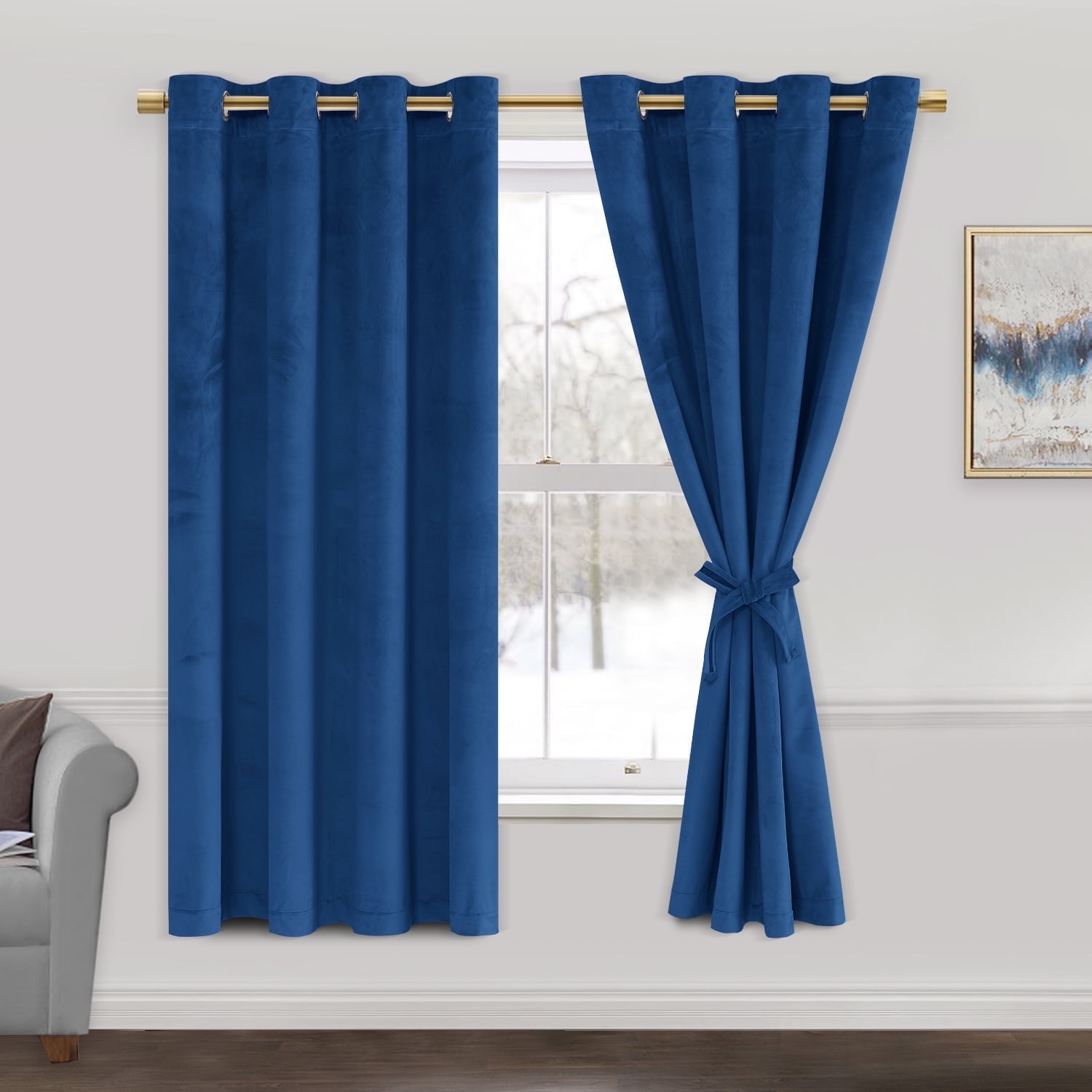 JIUZHEN Velvet Dark Curtains 63in - Room Darkening, Thermal Insulating ...