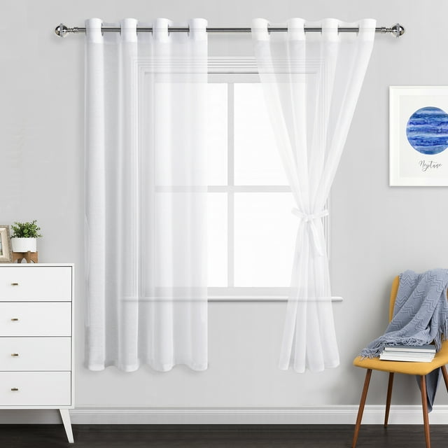 JIUZHEN Lightweight White Sheer Curtains 72 Inches - Semi Transparent Panels, 52Wx 72L, Set of 2 ...