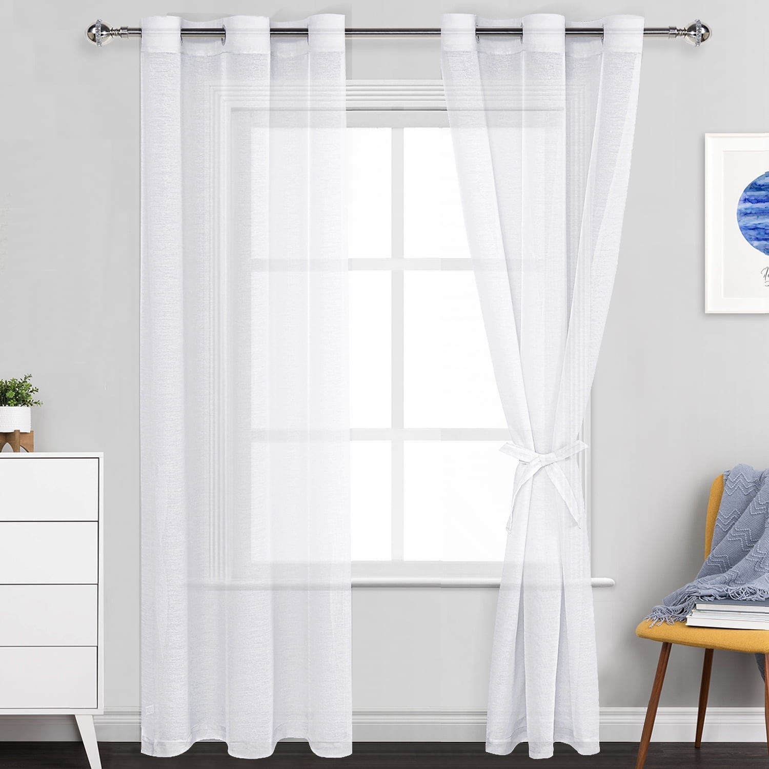 JIUZHEN White Sheer Curtains 84 Inches - Semi Transparent Panels for ...