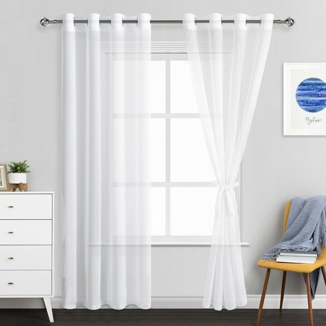 JIUZHEN Lightweight White Sheer Curtains 84 Inches - Semi Transparent ...