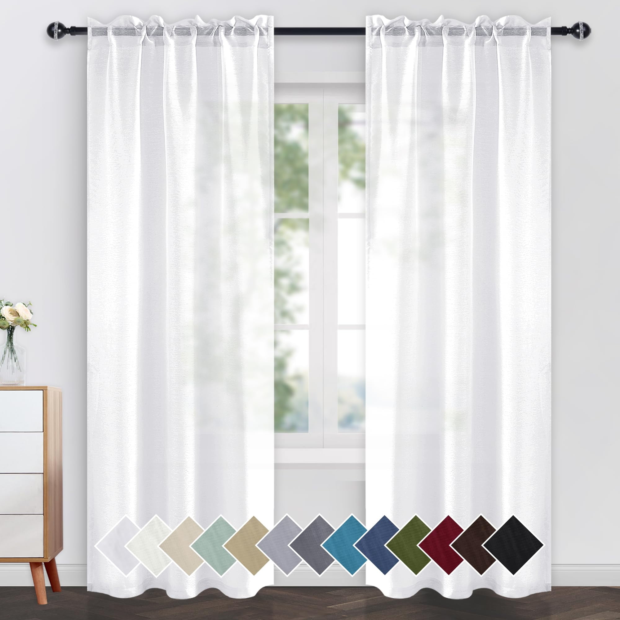 JIUZHEN White Sheer Curtains 84 Inches Long, Light Filtering Semi ...