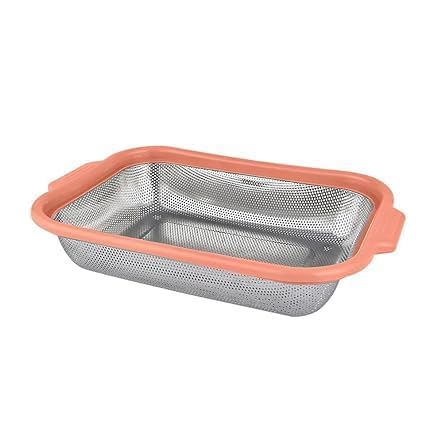 JIVANI Rectangular Plastic Handle Colander Stainless Steel with Metal ...