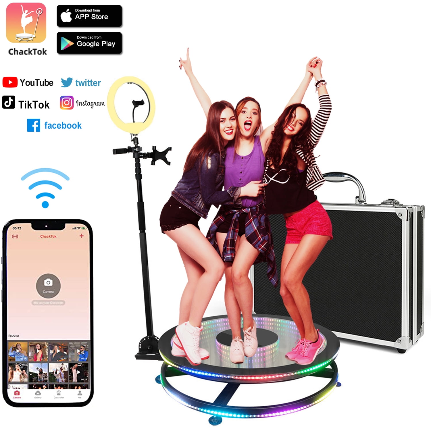 JIYANG 39.4"Glass 360 Photo Booth Machine, Software for Parties with ...