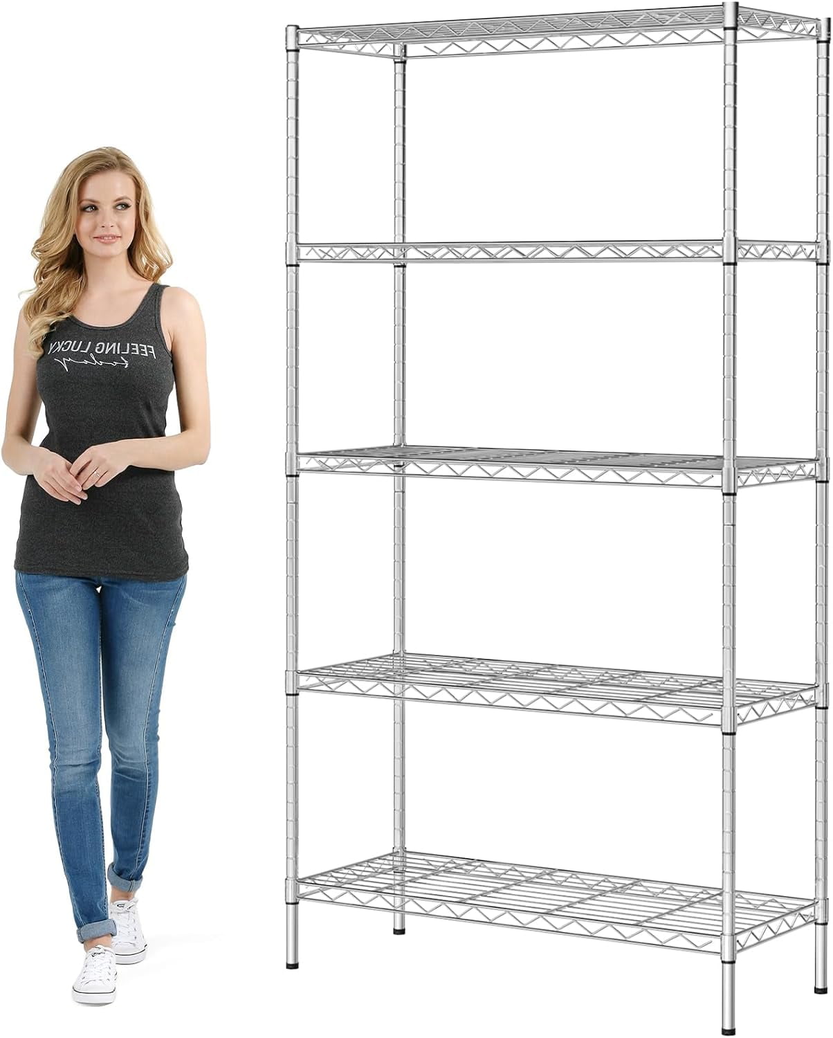 JIZANLJ 5-Tier Adjustable Storage Shelves Heavy Duty Metal Shelving ...