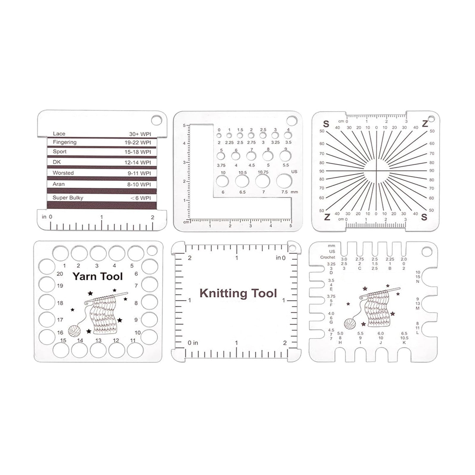 JIhuahe Acrylic Knitting Gauge Ruler & Stitch Counter Tools (6-Piece ...