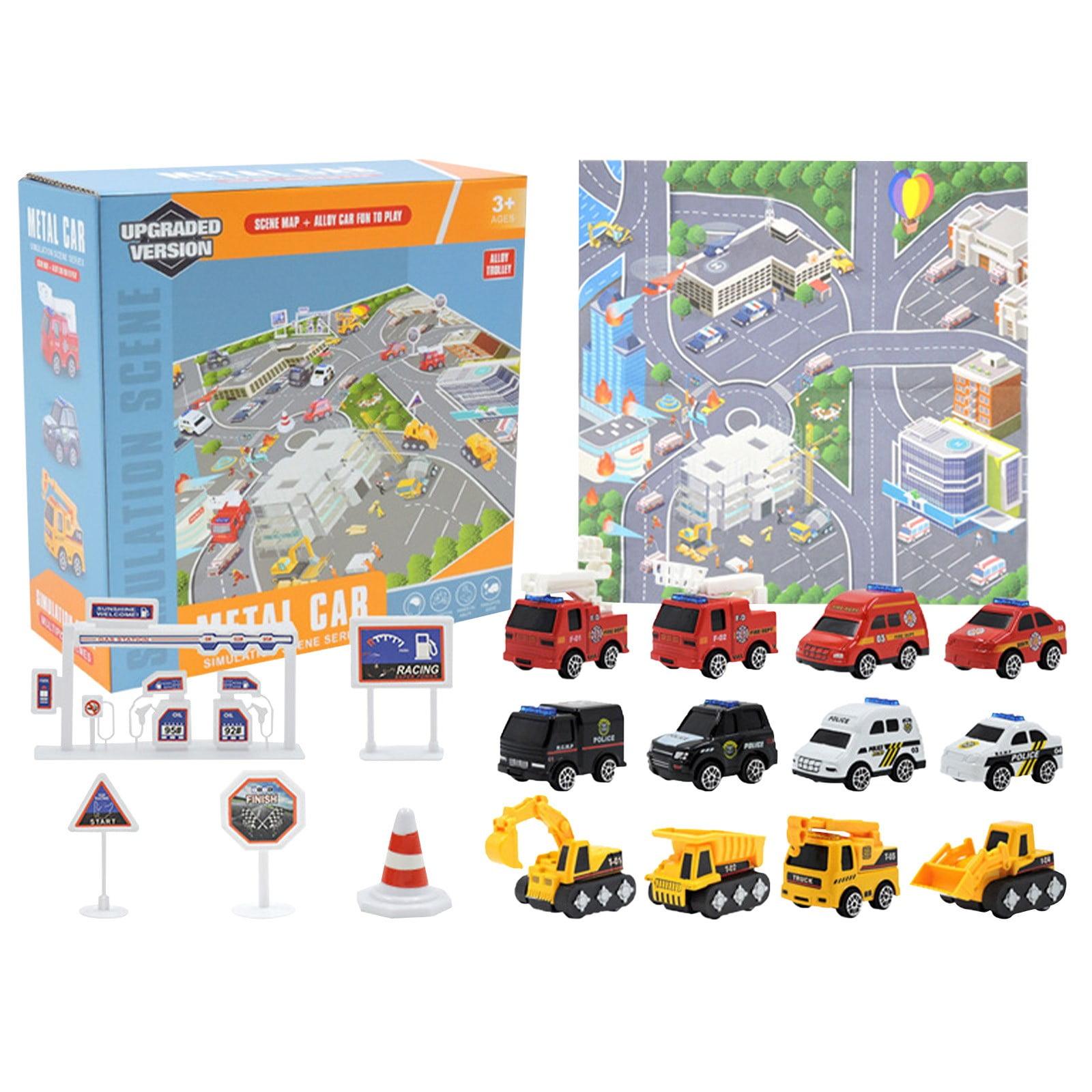 JIhuahe Children's Toy Car Map Carpet with Alloy Car Model Set - 24 Car ...