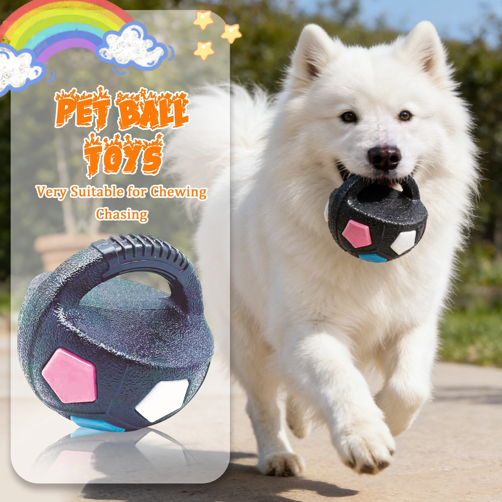 JIhuahe Dog Calming Ball with Handle, Interactive Football Shape Dogs ...