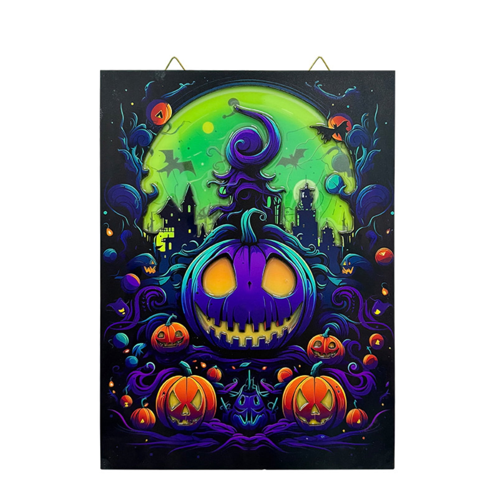 JIhuahe Glow in the Dark Halloween Pumpkin Castle Wooden Sign, Hanging ...