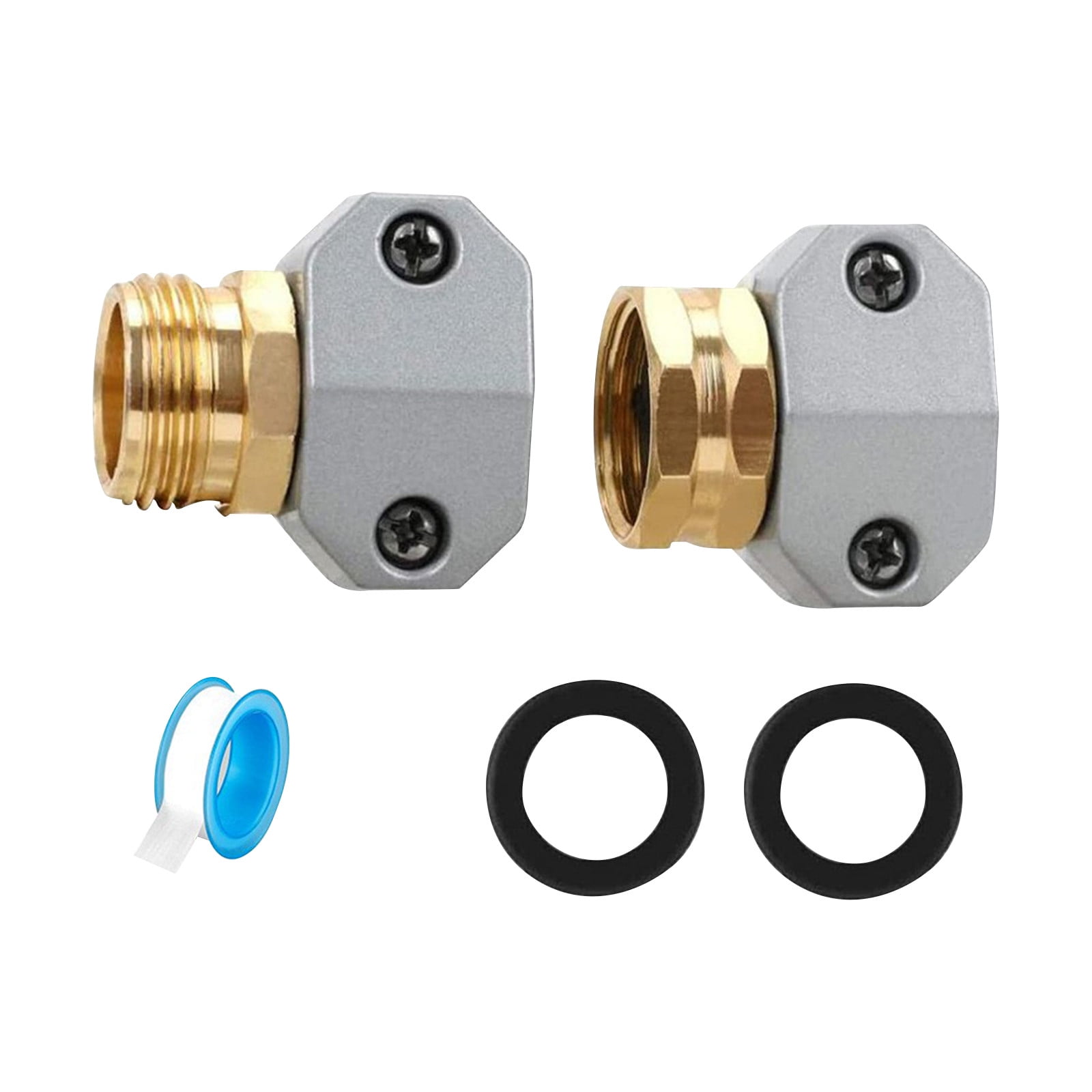 JIhuahe Heavy Duty Garden Hose Repair Coupling Set - Silver Male Female ...