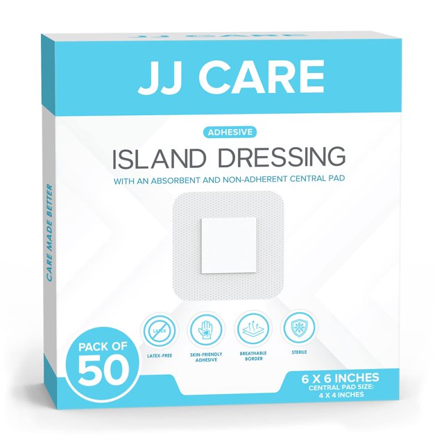JJ CARE Sterile Bordered Gauze Dressings, Pack of 50, 6x6, Breathable, Highly Absorbent ...