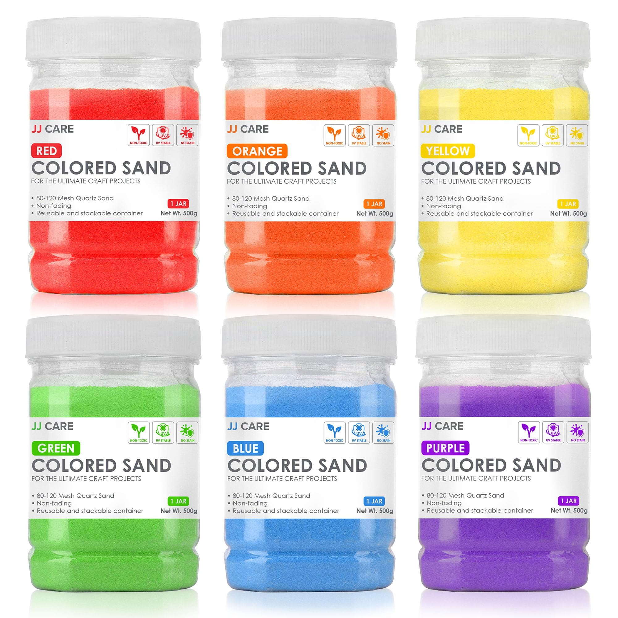 JJ CARE Colored Sand, 7.2 lbs. [6 Bottles] Craft Sand Art Kit for Kids ...