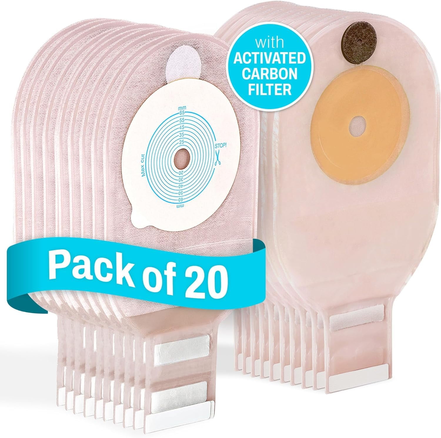 JJ CARE Colostomy Bags 20 PCS, One-Piece Pouching Ostomy Bags, No Mess ...