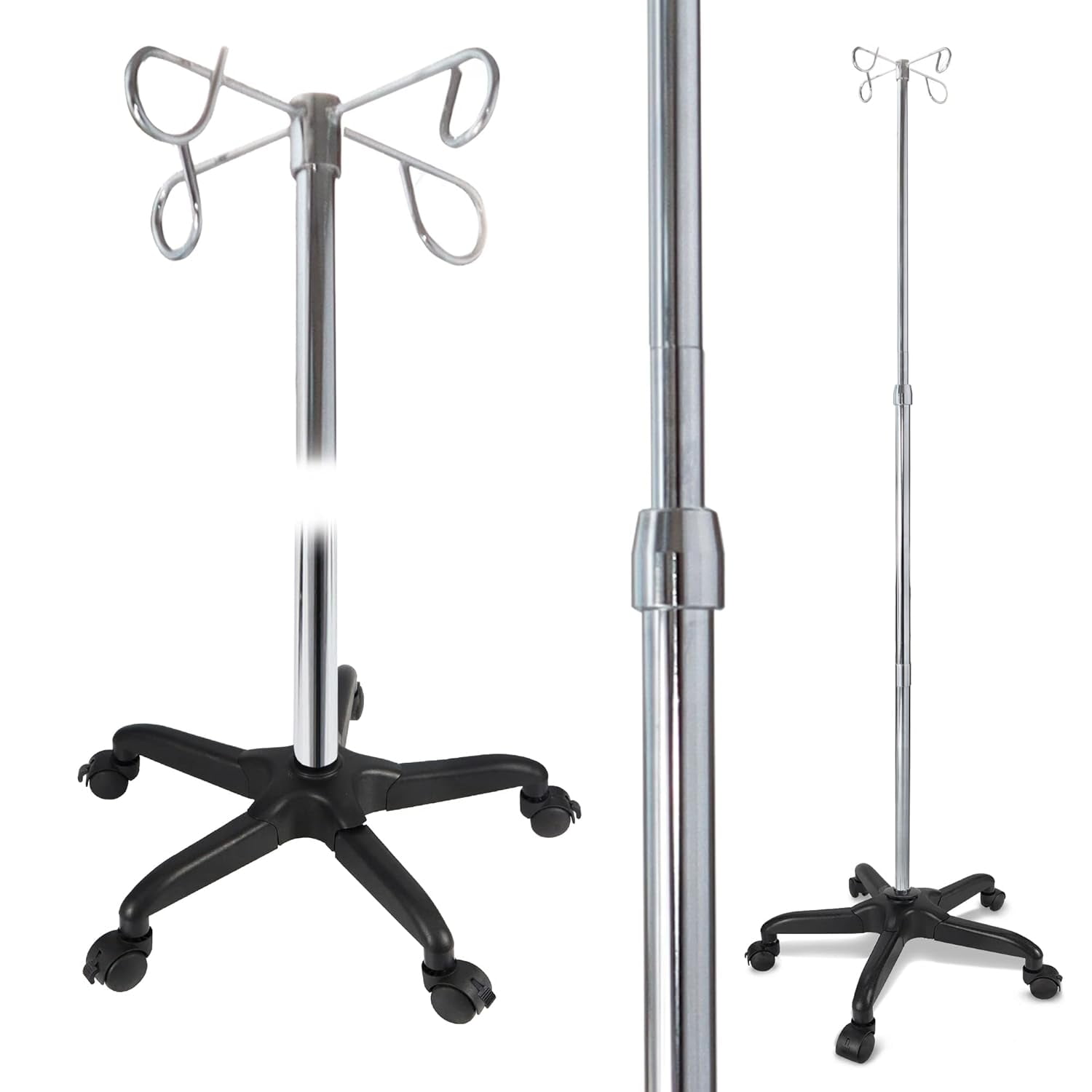 JJ CARE IV Pole with Wheels [Upgraded] 4 Hooks, 5 Caster Wheels with ...