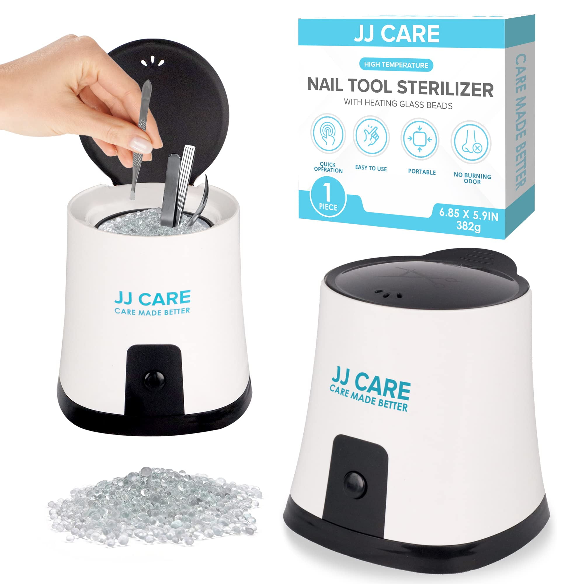 JJ CARE Nail Tool Sterilizer with 70g Glass Beads, High-Temperature ...