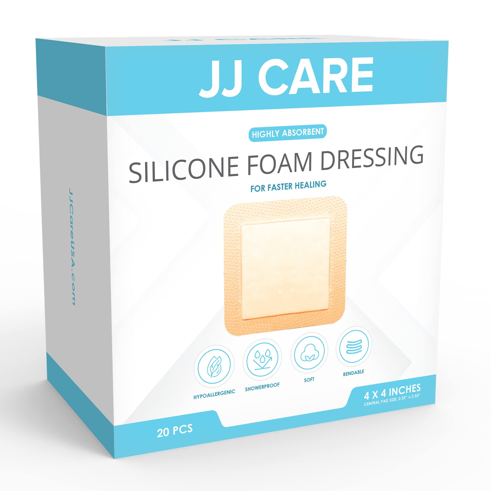 JJ CARE Pack of 20 Silicone Foam Dressings 4x4, High Absorbency Wound Care Bandages - Walmart.com