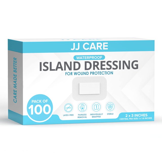 JJ CARE Waterproof Post-Surgical Adhesive Island Dressing, Sterile Wound Bandages, 2"x3", Pack ...