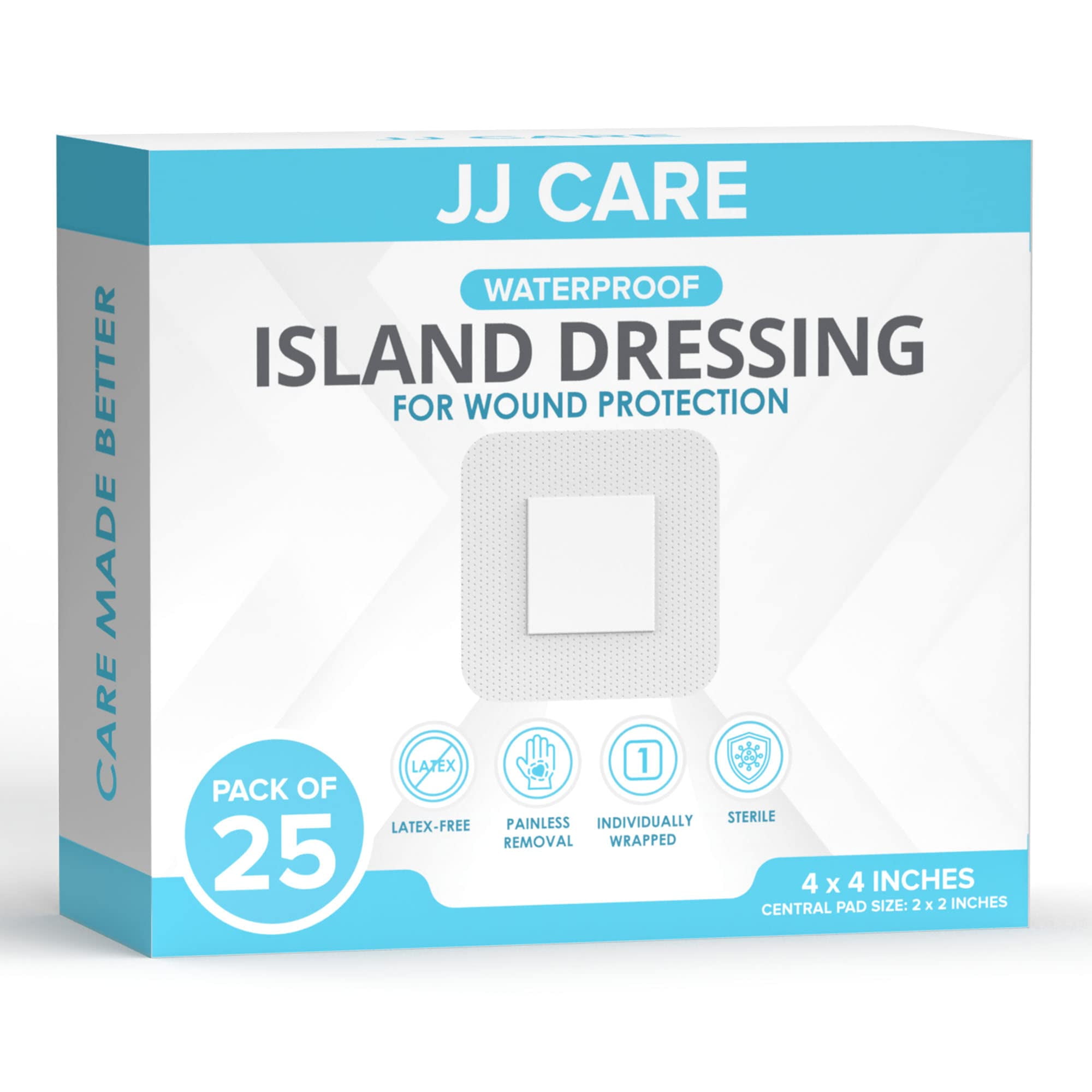 JJ CARE Waterproof Adhesive Island Dressing [Pack of 25], 4" x 4 ...