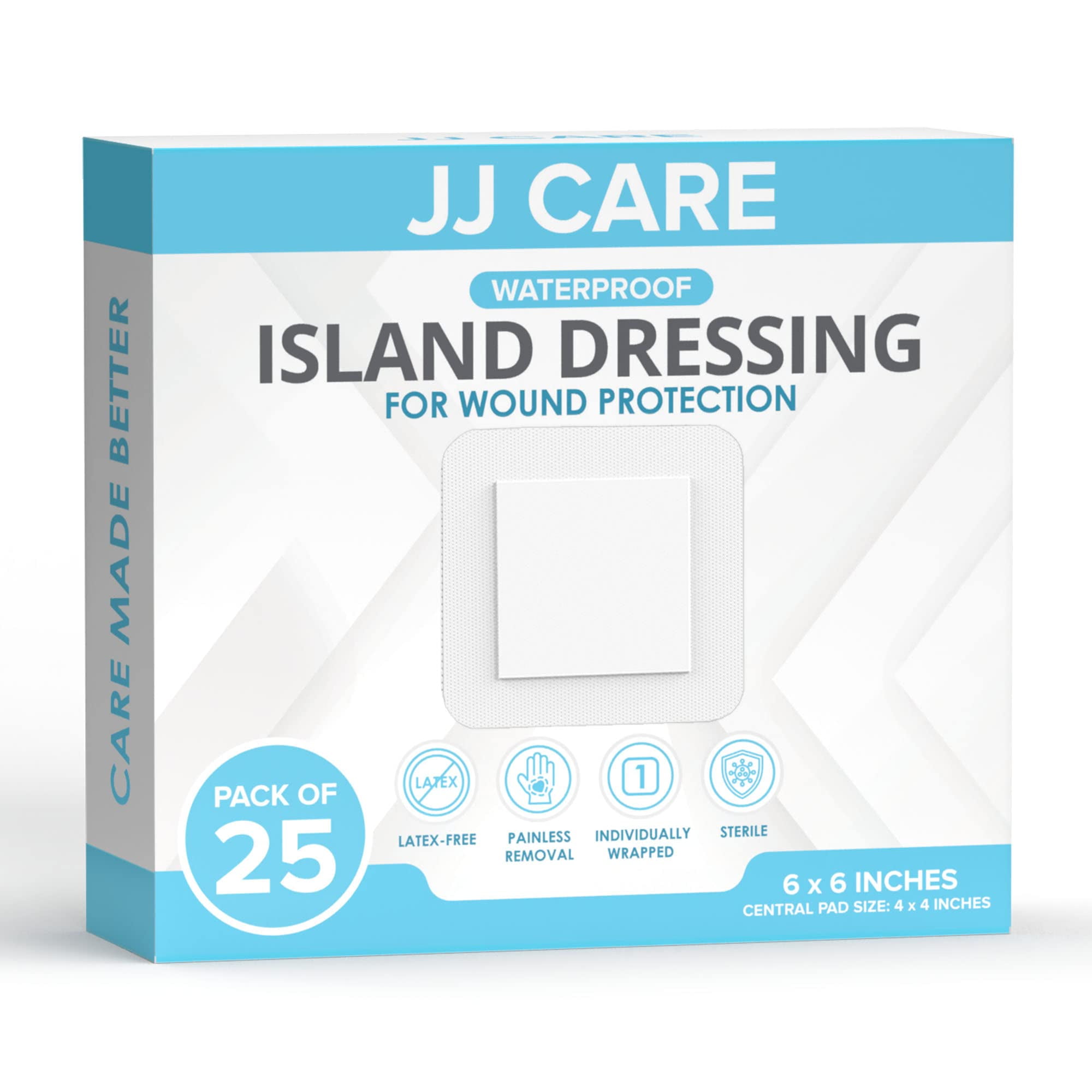 JJ CARE Waterproof Adhesive Island Dressing [Pack of 25], 6” x 6 ...